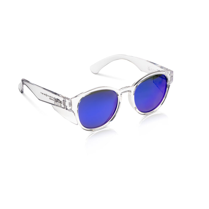 Flux - Clear Frame - Blue Polarised Lens – Salus Eyewear